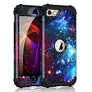 Miqala for iPhone SE 2022/2020 Case,Shiny in The Dark Three Layer Heavy Duty Shockproof Hard Plastic Bumper +Soft Silicone Rubber Protective Case for Apple iPhone SE(3rd Gen/2nd Gen) 4.7 inch,Blue