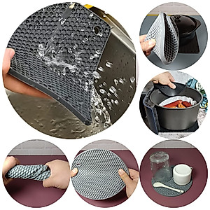 Hotsyang Silicone Trivets, Silicone Trivets for Hot Pots and Pans, Silicone Trivets for Hot Dishes, Trivets Mats Kitchen, Round Silicone Mats Set, Silicone Hot Pads For Kitchen Counter,Dark Grey 4 pcs