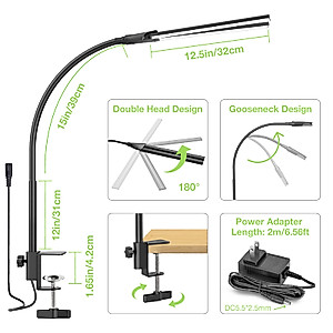 Kintion LED Desk Lamp, 1200lm Architect Desk Lamp with Clamp & Flexible Gooseneck, 5 Color Modes & 5 Brightness Levels, 25” Super Bright Extra Wide Led Desk Lamp for Office, Study, Reading