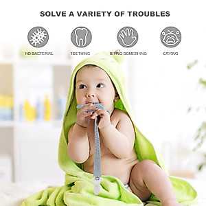 Baby Teething Toys, Dinosaur Teether Pain Relief Toy with One Piece Design Silicone Pacifier Clip Holder Set for Newborn Babies, Freezer Safe Neutral Shower Gift for Boy and Girl(Grey)