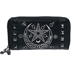 Lost Queen Hollow Zip Around Wallet Moon Star Astrological Solar System Studded Clutch