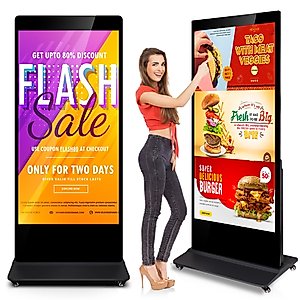CAMINI 65 inch Digital Signage Floor Standing 4K Resolution Digital Signage Kiosk, LCD Digital Signage Kiosk, Android 11 OS Touch Screen with WiFi HDMI/USB Input Digital Signage Player