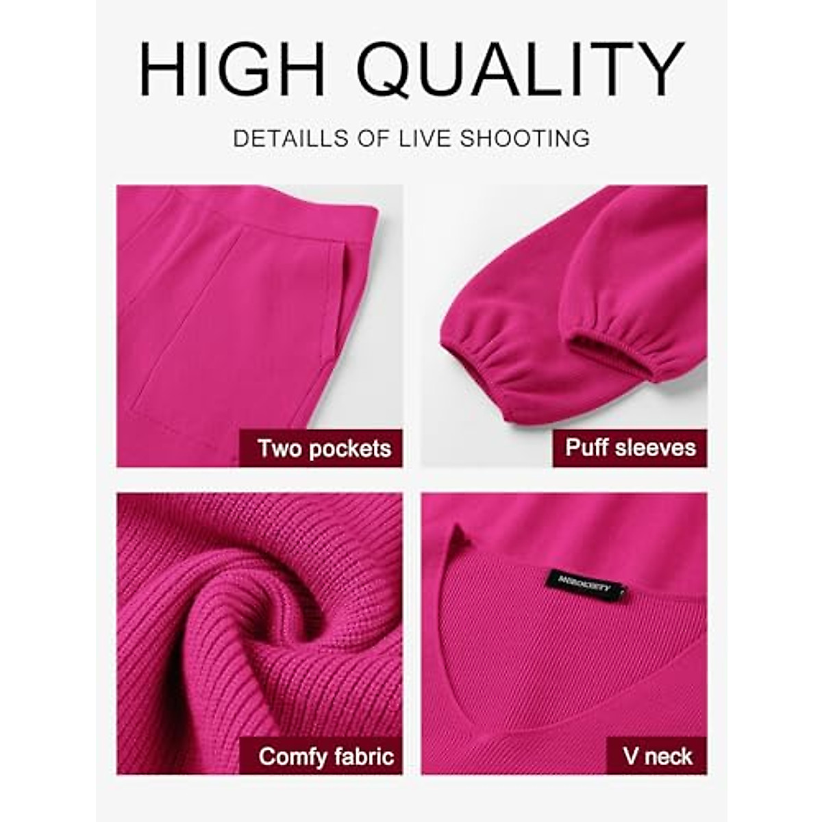 MEROKEETY Women's 2 Piece Outfits Long Sleeve V Neck Knit Pullover Tops and Wide Leg Pant Lounge Set,Rose,M