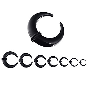 Wiazhu Acrylic Crescent Shaped Horseshoes Taper Set Pincher Septum Rings Gauges 14G 12G 8G 6G 4G 2G 0G 00G, 8 Black Pairs