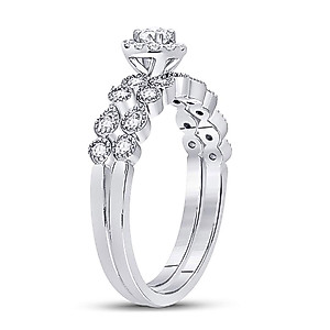 10kt White Gold Womens Round Diamond Stackable Bridal Wedding Engagement Ring Band Set 1/3 Cttw