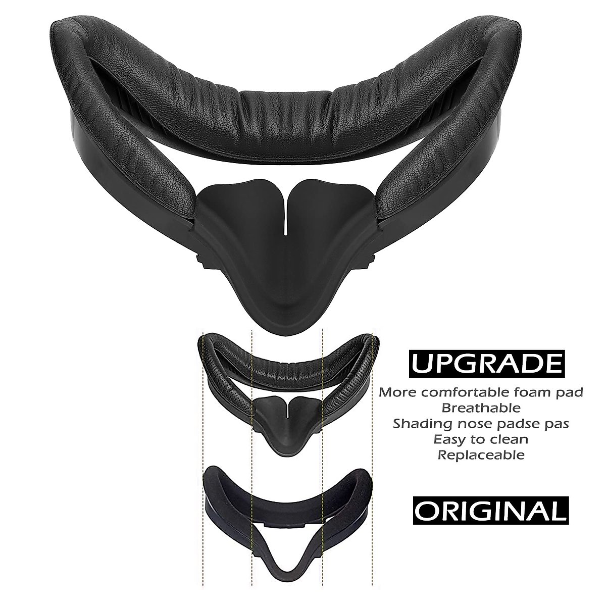 Gorliskl Facial Interface for Oculus Quest 2 ，Resilient VR Facial Vent Soft Interface Bracket &Anti-Leakage Light PU Leather Foam Face Cover Replacement Pad（Widened Version） Upgrade Accessories