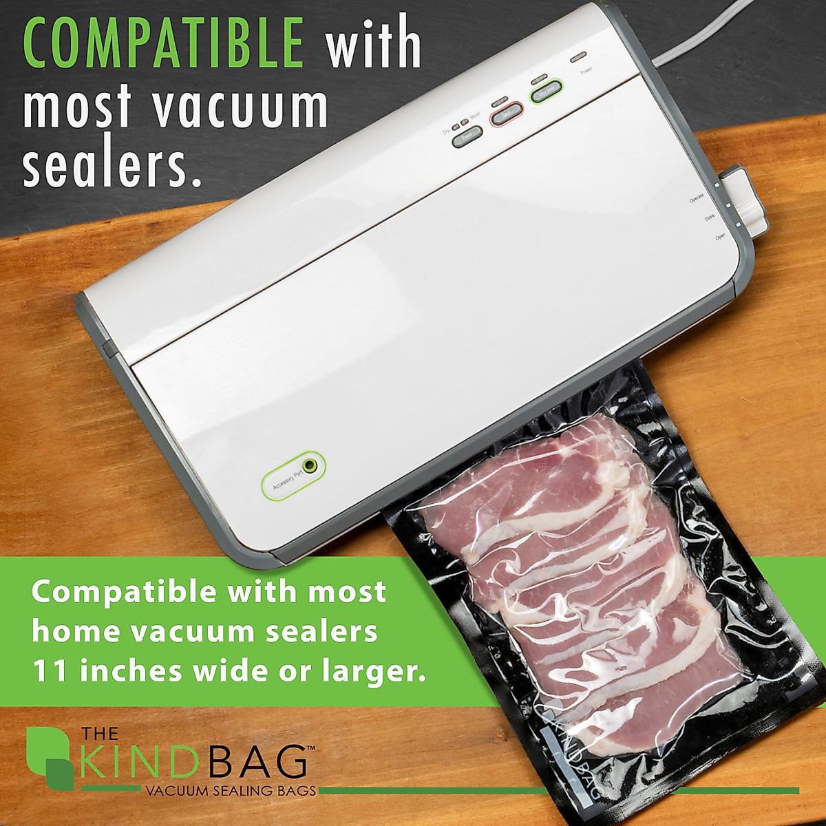 The Kind Bag Vacuum Seal Bags for Food; Food Grade, BPA Free & Freezer Safe; Airtight, Odor Free and Moisture Free; Commercial Grade 3mil Clear & Black; 8x12 inch Pre Cut Bags (100ct)