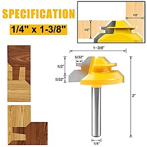 Newdeli 45 Degree Lock Miter Router Bit 3-Piece Set, for 1/2”, 5/8”, 3/4” Cutting Height, 1/4 Inch Shank. Easy to Create Lock Miter Joint