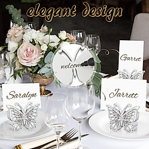 Janlaugh 24 Pcs Butterfly Birthday Party Decor Butterfly Wood Place Card Holder Table Number Stand Holder Butterfly Table Sign for Butterfly Theme Party Butterfly Birthday Decor(White, Silver)