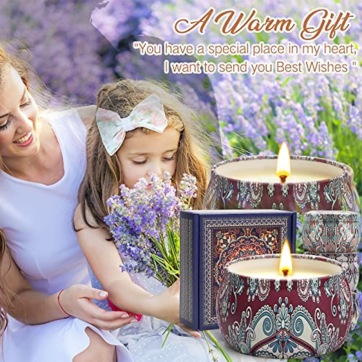 Scented Candles Gifts for Women Mom, 8% Essential Oil, 4 Pack Soy Candles for Home Scented, 120H Burning Time, Stress Relief Gifts for Girlfriend, Teacher, Mom, Anniversary, Birthday