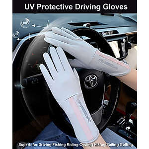 SUJAYU UV Protection Gloves Driving Gloves Women, Full Finger UV Gloves Sun Gloves Sun Protection Gloves, Thin Gloves UV Light Gloves Women Cycling Gloves for Women (Pink)