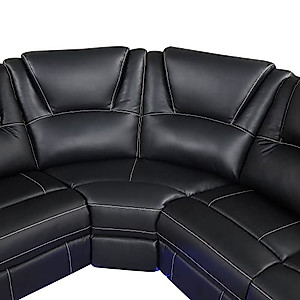 Evedy Living Room Furniture Sets, Sectional Sofa with LED Light Strip,Modern Faux Leather Manual Reclining with Center Console,PU Symmetrical Couch with 2 Cup Holders and Storage, Black e