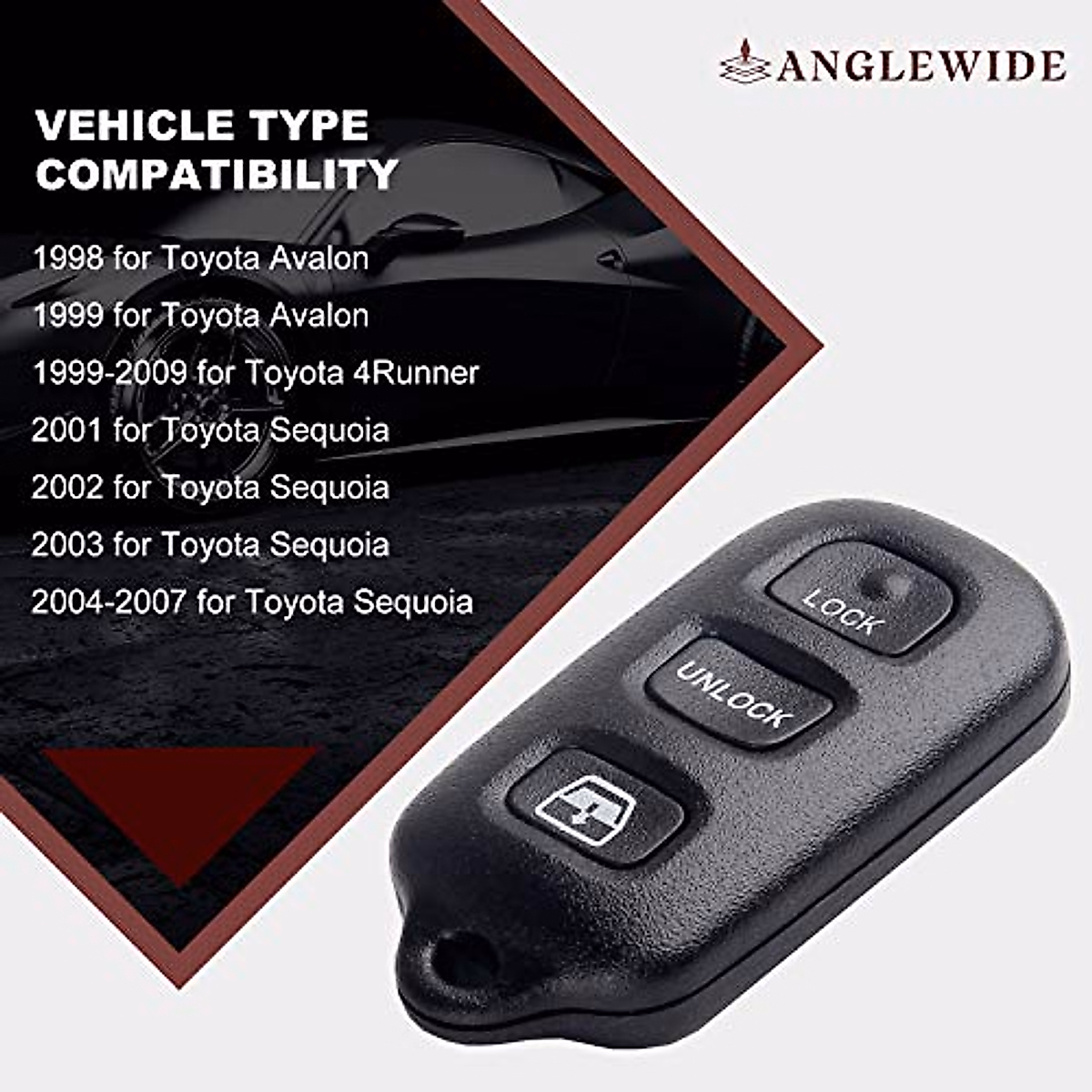 ANGLEWIDE Car Key Fob Keyless Entry Remote Replacement for 04-10 for Toyota 4Runner Sequoia (FCC HYQ1512P) 4 Buttons 1pad