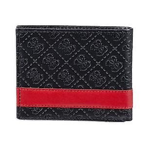 Guess Men's Leather Slim Bifold Wallet, Black/Red, One Size