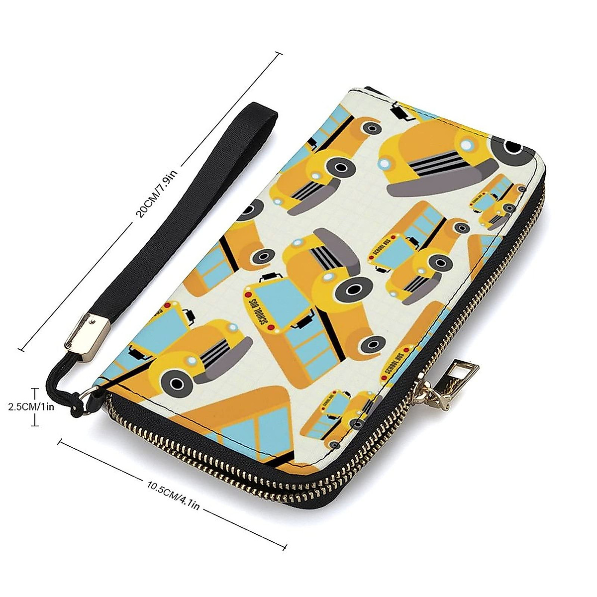 School Bus Women’s PU Leather Wallet with Card Holders Money Organizer Zipper Purse Wristlet Handbag