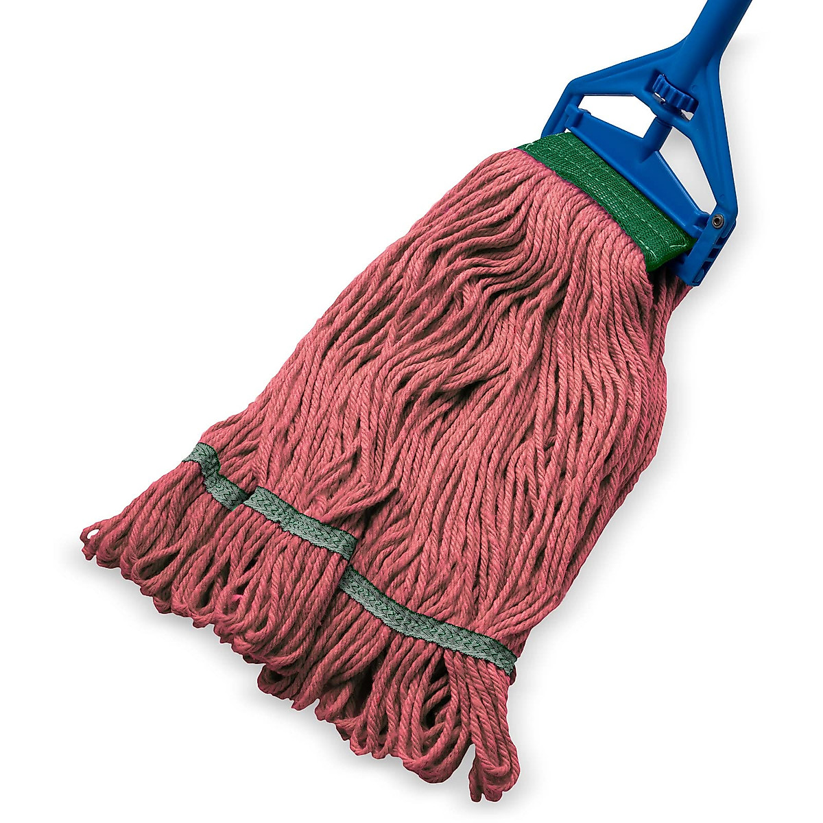 SPARTA Flo-Pac Cotton Mop Head, Loop-Ended, Wide Band with 5" Green Band for Organized Cleaning, Medium, Red