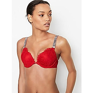 Victoria's Secret Very Sexy Bombshell Add-2-Cups Lace Shine Strap Push-Up Bra, Lipstick, 34B