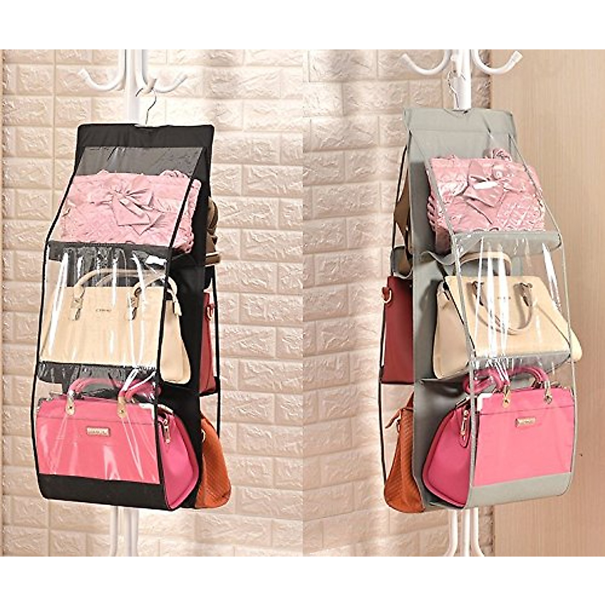 Geboor Hanging Handbag Organizer Dust-Proof Storage Holder Bag Wardrobe Closet for Purse Clutch with 6 Larger Pockets Black(1Pcs)