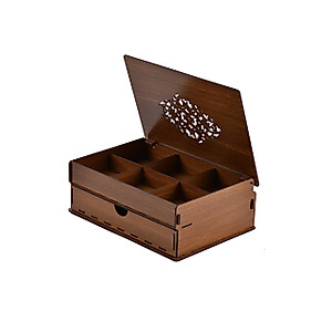 Reynoon Jewelry Box Organizer - Wood (Hard MDF) Jewelry Holder, 2 Layer, 6 Compartment, 1 Drawer Stackable Design, Wooden Jewelry Box Gift, Storage Case for Rings, Earrings, Necklaces, Bracelets