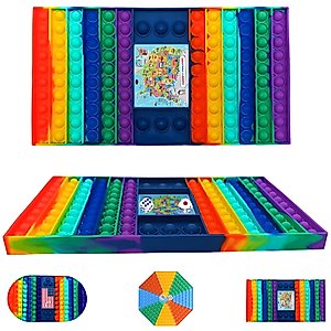 COOPEA Pop it Fidget Game with Dice, Silicone Rainbow Chess Game Board Giant Pops Push Bubble Fidget Sensory Toys for its Parent-Child Time,Jumbo Pop Game for Kids and Adults