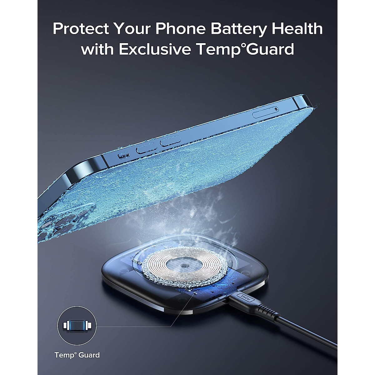 INIU Wireless Charger, 15W Super Fast Wireless Charging Pad with Temp°Guard Compatible with iPhone 14 13 12 11 Pro Max Xr Xs X 8 Plus Samsung Galaxy S20 S10 S9 Note10 9 AirPods LG Google etc.