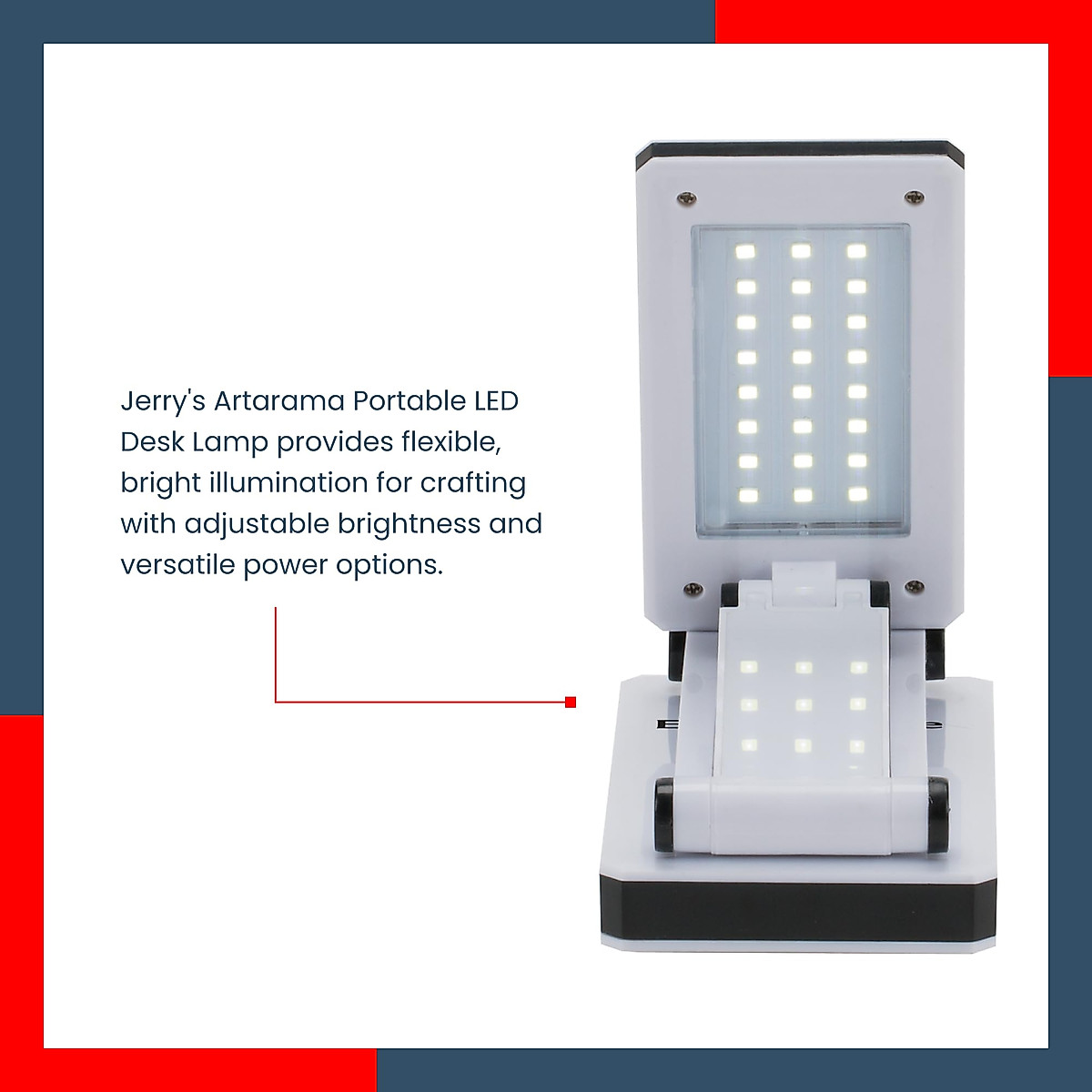 Jerry's Everywhere Flexible Portable 24 LED Task Lamp, 3 Adjustable Dimmable Levels Includes AC/USB Power Supply (Optional AA Battery)