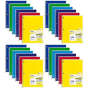 Mead Spiral Notebook, Wide Ruled, 1 Subject, 70 Sheets, 8 x 10.5 Inches, Assorted Colors (05510) Pack of 24