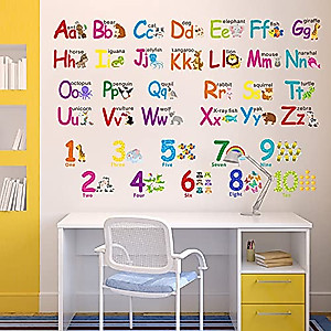 Alphabet Wall Stickers Kids Toddler Decors Animal ABC Stickers Removable Letters Number Decals Girls Boys Nursery Bedroom Living Room