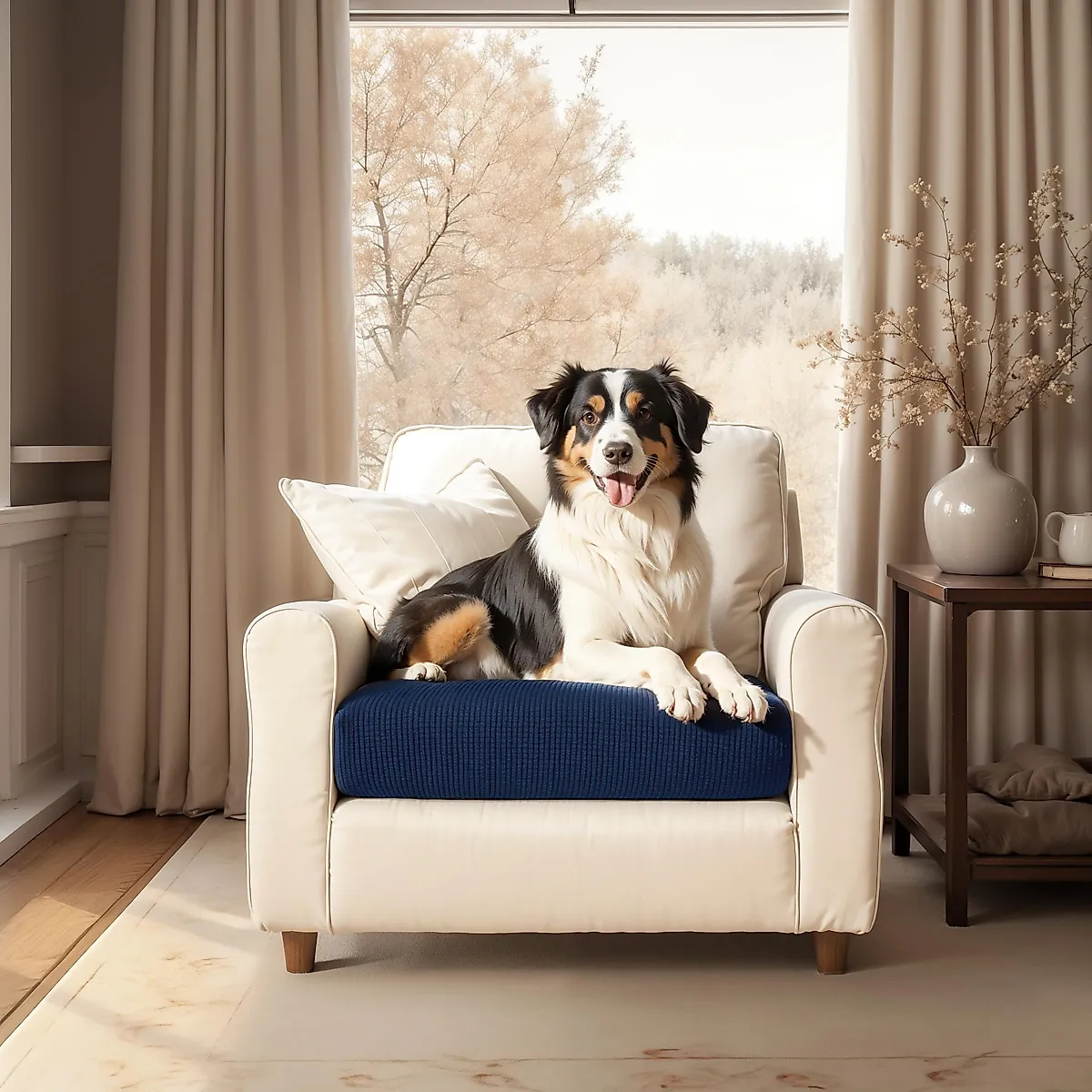 SUBRTEX Couch Slipcover RV Seater Slip Loveseat Stretch Durable Sofa Cushion Cover Spandex Elastic Furniture Protector for Settee Seat for Replacement in Livingroom, Small, Navy