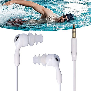PUSOKEI Short Cord Waterproof Headphone, IP68 Waterproof Shortline in-Ear Tree Earplugs Waterproof Earphone Suitable Fit for Swimming Surfing Running(White)