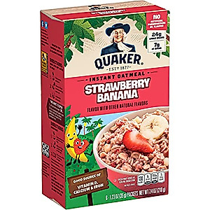 Quaker Kids Instant Oatmeal, Strawberry Banana, 6 Packets (Packaging May Vary)
