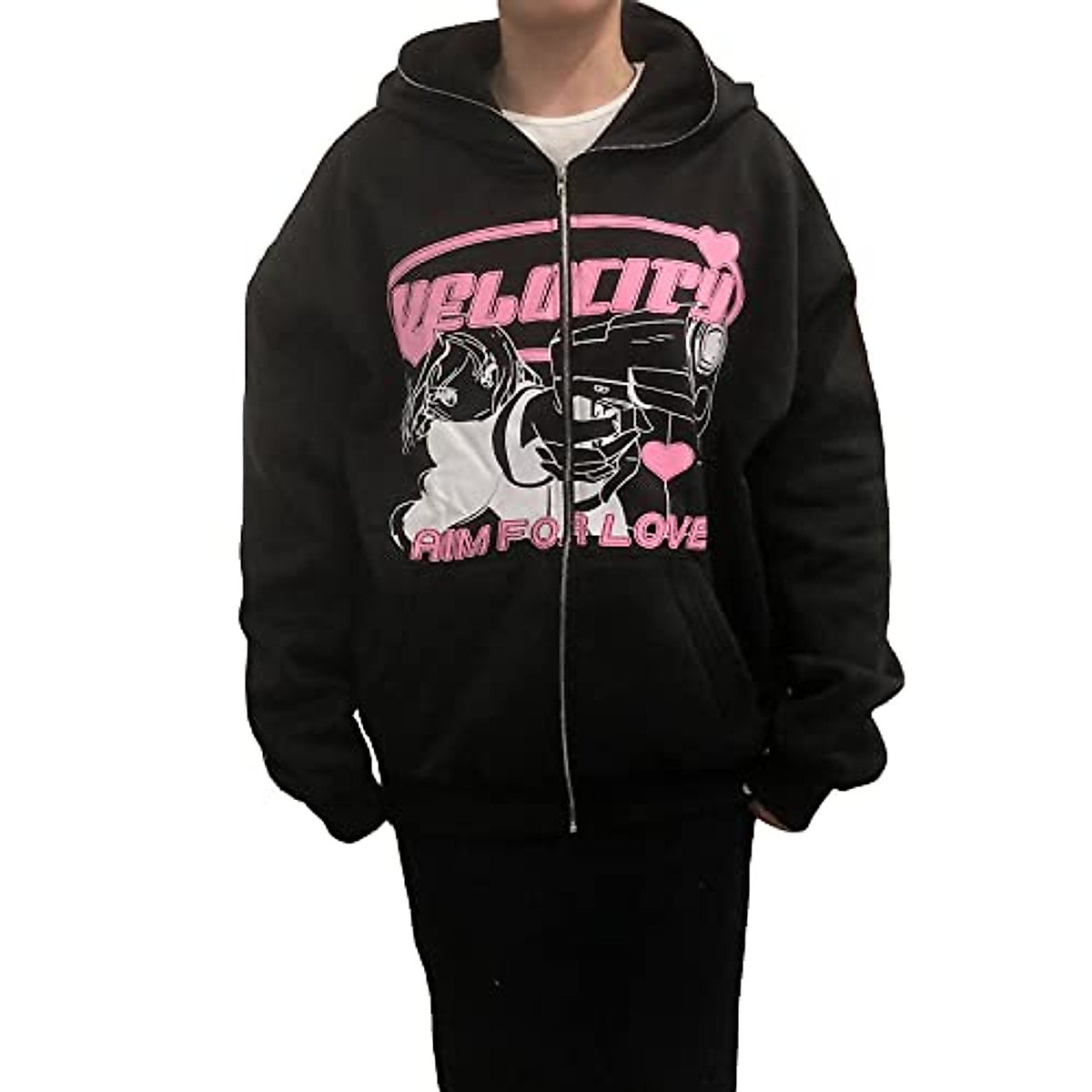Womens Men Rhinestone Skeleton Hoodies Y2k Full Zip Up Over Face Gothic Skull Graphic Printed Oversized Jacket Streetwear