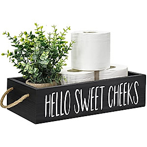 Bathroom Decor Box 2 Sides Funny Toilet Paper Holder Wood Tank Box Over Toilet Paper Storage Basket with Rope Handle Rustic Bathroom Paper Organizer Box with Funny Sign Farmhouse Home Decor Box