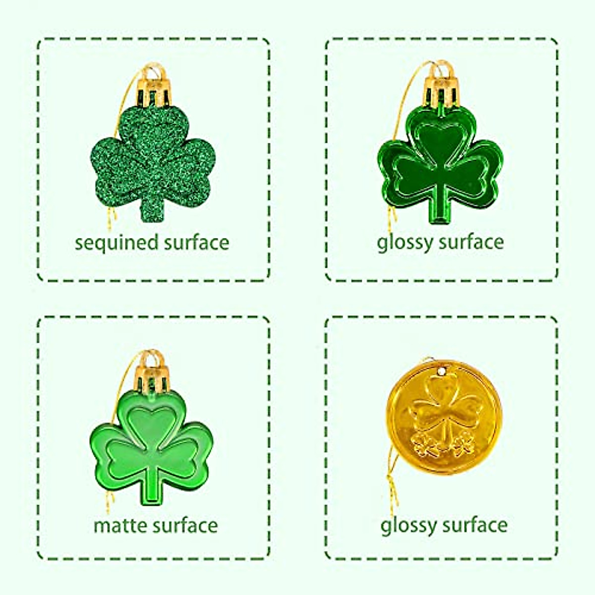 Bunny Chorus 48pcs St Patricks Day Decorations Shamrock Ornaments and Gold Coins for Tree, Good Luck Clover Coins Hanging Decorations for Home School Office Irish Festival Party Supplies, 4 Style