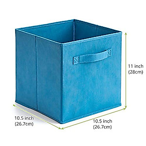 EZOWare Bundle Kit 6 Pcs Niagara Blue Collapsible Fabric Cube Storage Bin Baskets + 4 Closet Wardrobe Dresser Drawer Organizer Divider For Organizing Nursery Baby Clothes