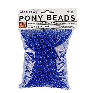 MAHITOI 1000-PC Opaque Blue Pony Beads Bag, Great Craft Projects for All Ages, Craft Projects of Bead Jewelry, Ornaments, Key Chains, Hair Beading, Round with Center Hole, 9mm Diameter, DIY Face Mask