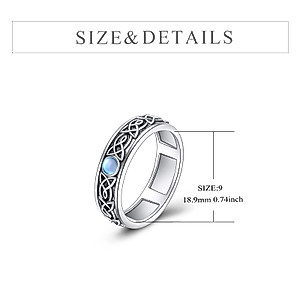 POPLYKE Sterling Silver Anxiety Spinner Rings Moonstone Celtic Ring Rotatable Mood Rings for Women Men Relieve Stress Gift（9 Size）