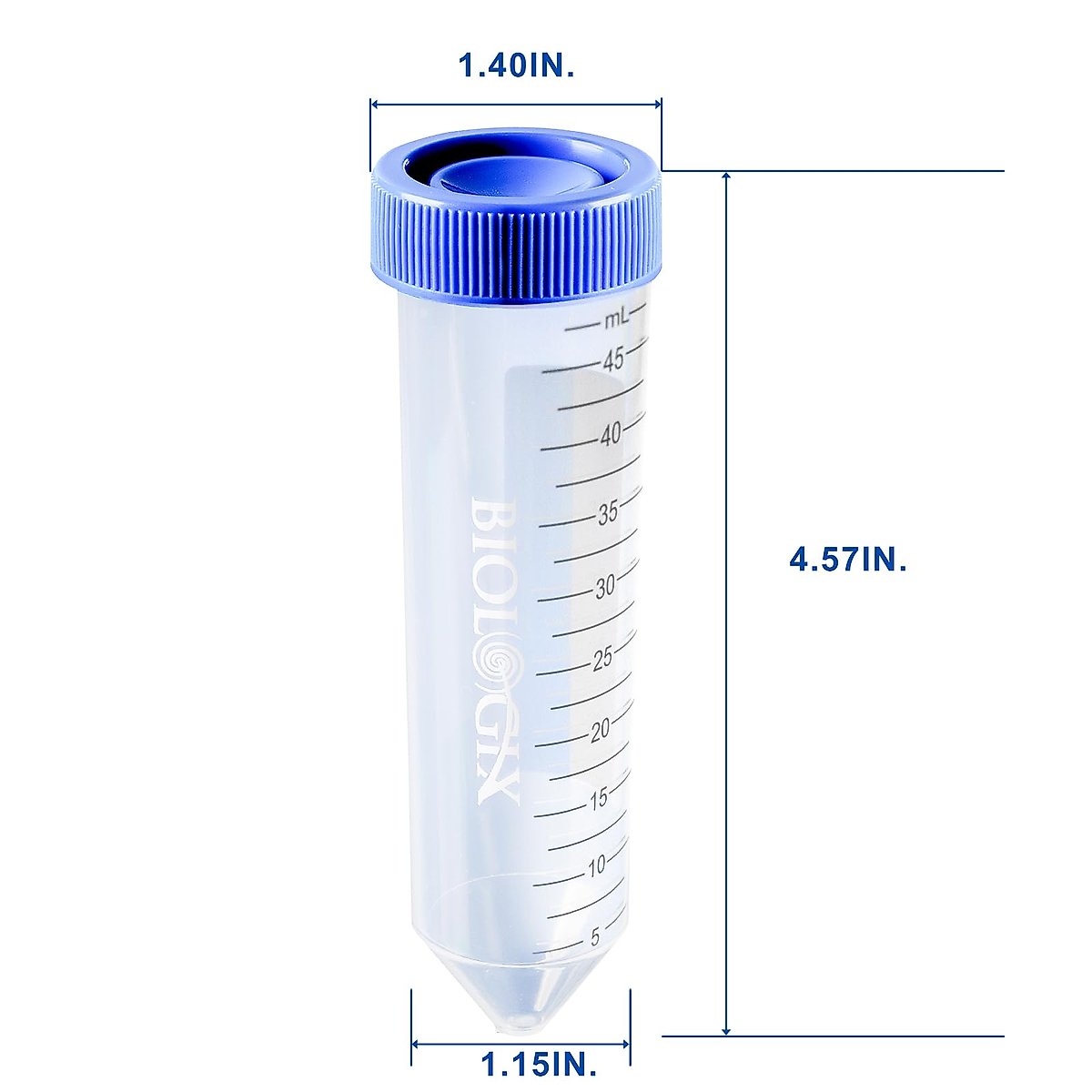 Biologix 50ml Conical Centrifuge Tubes, 25Pcs Sterile Polypropylene Test Tubes with Plug-Seal Screw Caps, Plastic Container with Graduated & Write Area, Rack Package, Non-Pyrogenic, DNase/RNase Free