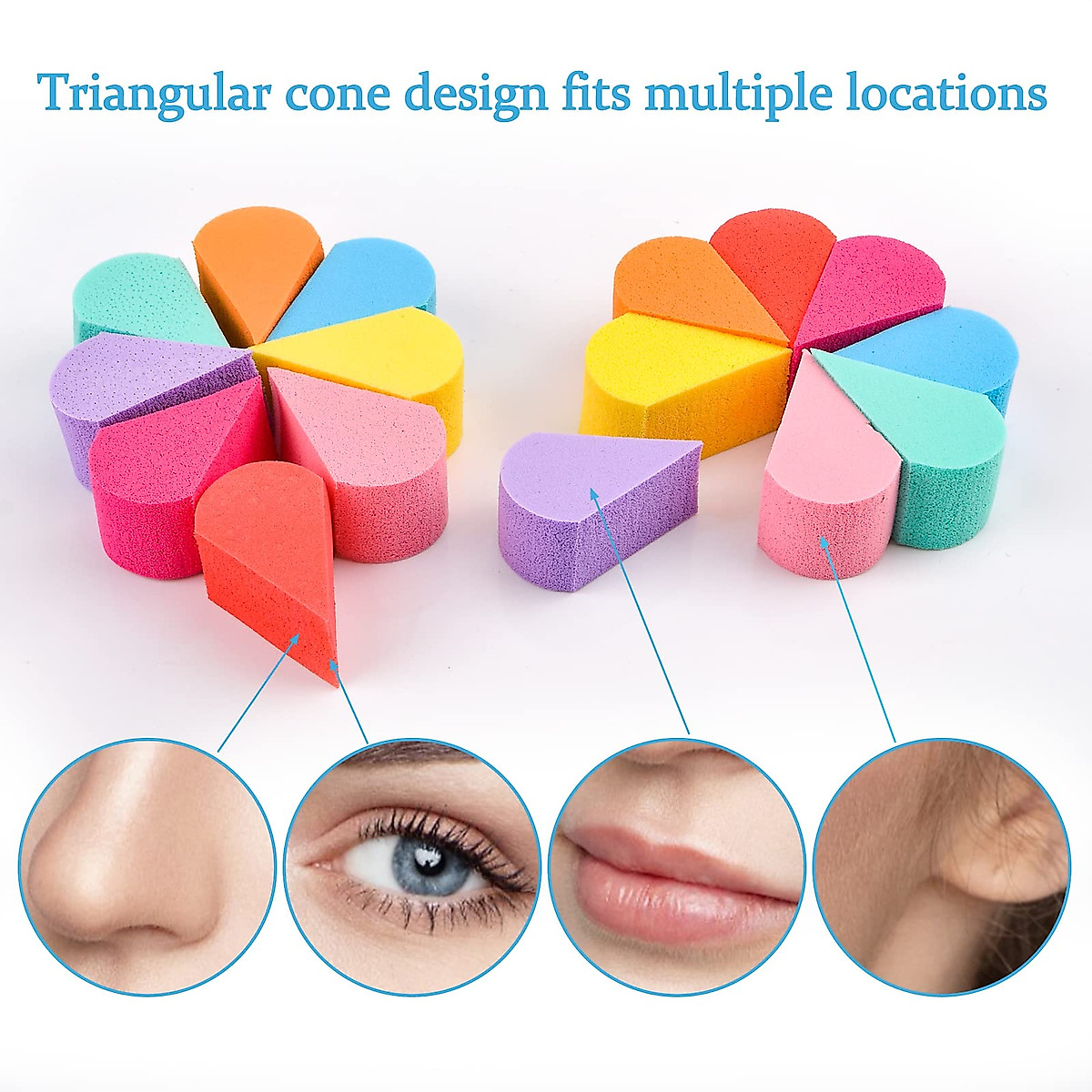 WANDIC Makeup Sponges, 16 Pcs 8 Colors Blender Sponges Face Painting Petal Sponges Beauty Sponge for Powder and Liquid