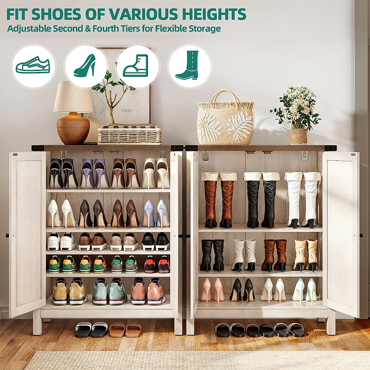 YITAHOME Shoe Cabinet with Doors, Farmhouse 5-Tier Shoe Storage Cabinet for Entryway, Large Capacity Wooden Shoes Rack Organizer for Entryway/Hallway/Closet, Beige