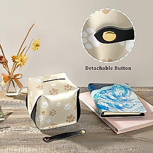 Fustylead Brown Claw Print Tissue Box Cover, PU Leather Square Decorative Cover for Tabletop, Bathroom, Car, Office