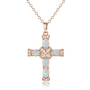 Barzel Rose Gold & White Gold Plated Created Opal Cross Chain With Pendant