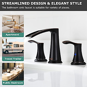 PARLOS Waterfall Widespread Bathroom Faucet Double Handles with Metal Pop Up Drain & cUPC Faucet Supply Lines, Oil Rubbed Bronze, Demeter 1431803