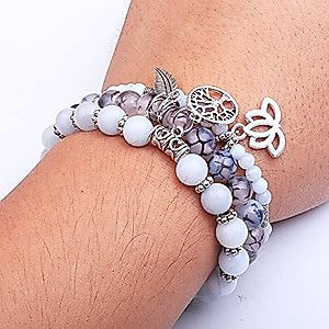 UEUC Tree of Life Yoga Healing Stone Bracelets,Multilayer Lotus Chakra Stone Reiki Bracelet Sets,Anxiety Crystal Natural Stone,for Women Stress Relief