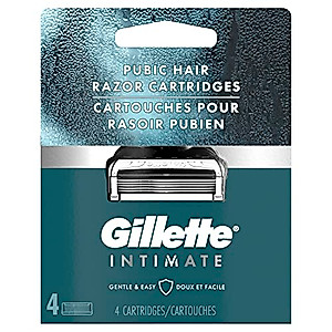 Gillette Intimate Pubic Hair Razor Cartridges, 4 Razor Blade Refills, Gentle and Easy to Use, Dermatologist Tested, With 2x Lubrication