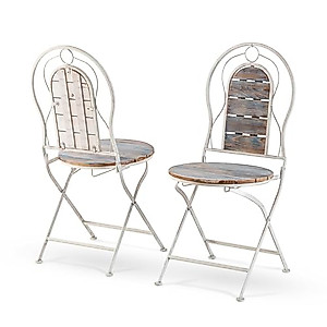 Alpine Corporation Indoor/Outdoor 3-Piece Wood and Metal Bistro Set Table and Folding Chairs Patio Seating