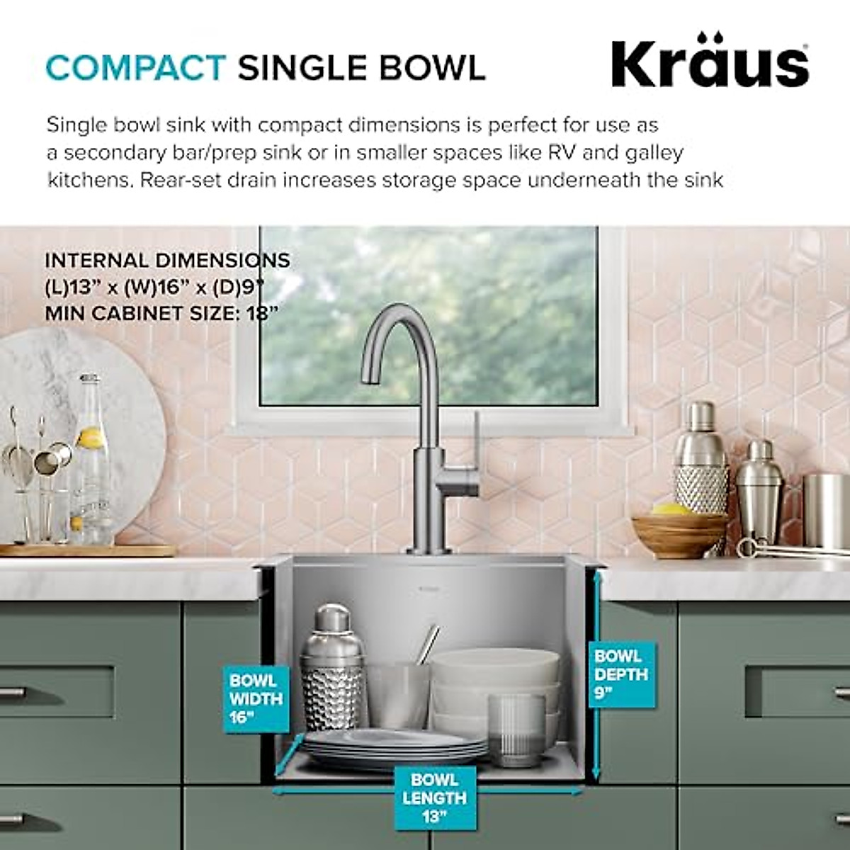 KRAUS Kore 15-Inch Drop In/Top Mount Workstation 16 Gauge Single Bowl Stainless Steel Bar Kitchen Sink with Accessories, KWT311-15