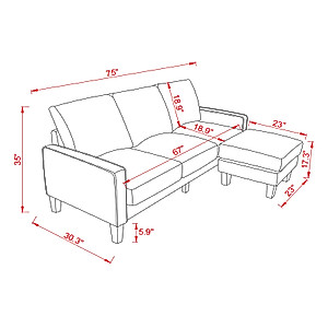 Myshle Sectional Sofa Reversible Chaise, 4-Seat Modular Set with Convertible Ottoman, L-Shape Linen Fabric Corner Futon Couches for Living Room Apartment Small Space Beige