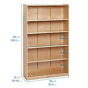 ECR4Kids Classic Bookcase, 60in, Adjustable Bookshelf, Natural