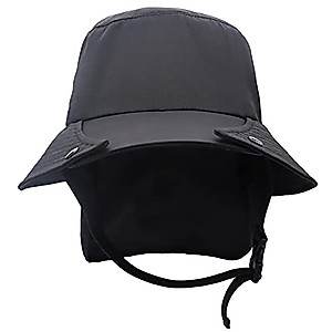 Surf Bucket Hat, Men Sun Hats with Neck Flap for Surfing, Boating, Water Sports Black